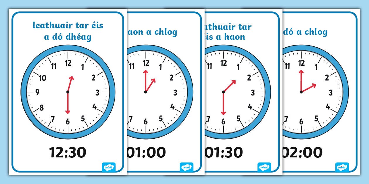 O' Clock and Half Past on Clocks Display Posters Gaeilge - Requests