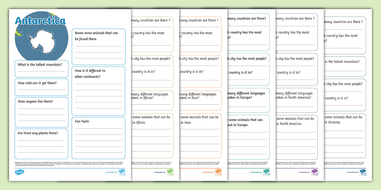 Continent Fact File Templates Pack, Continents - Twinkl