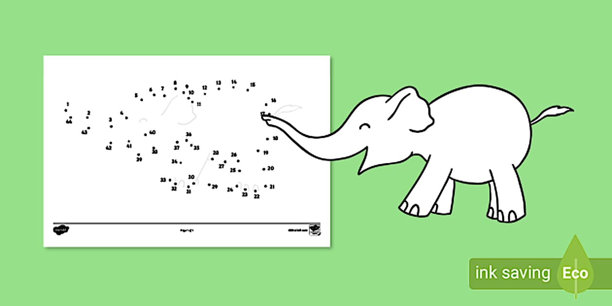 Dot to Dot elephant with numbers - Activities - Resources