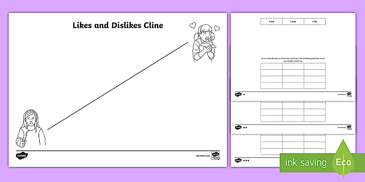 Lower Ability Likes and Dislikes Cline Differentiated Worksheets