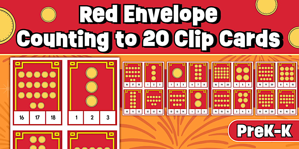 Lucky Red Envelope Counting to 20 Clip Cards