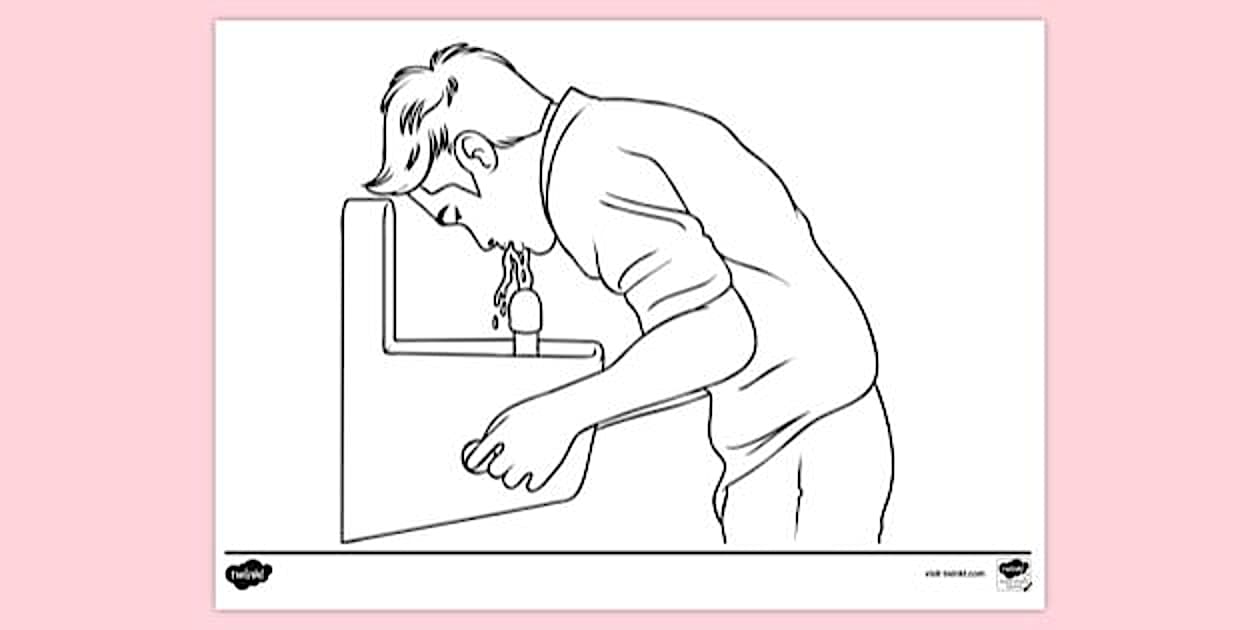 Student Drinking from Water Fountain | Colouring Sheets