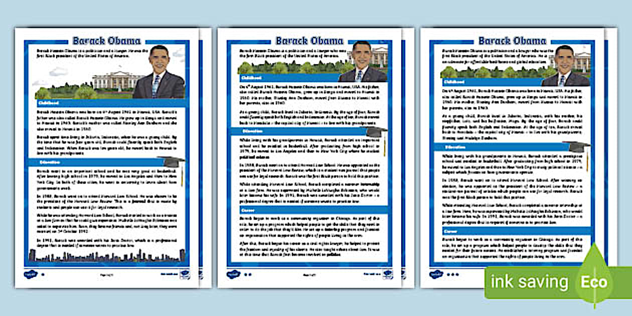 Editable UKS2 Barack Obama Differentiated Reading Comprehension Activity