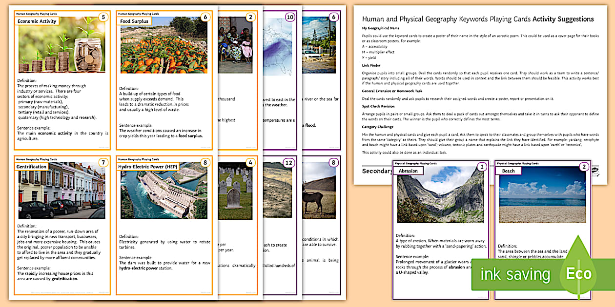 Human and Physical Geography Keywords Playing Cards Activity Pack