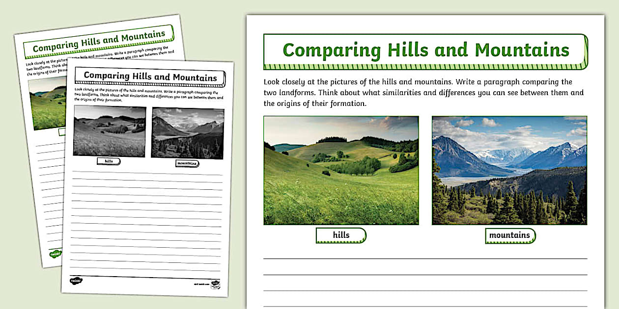 Comparing Hills and Mountains Worksheet (teacher made)