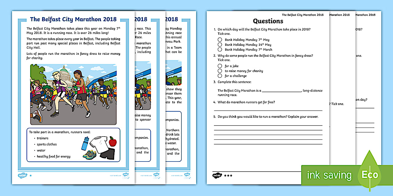 Belfast City Marathon KS1 Differentiated Reading Comprehension Activity