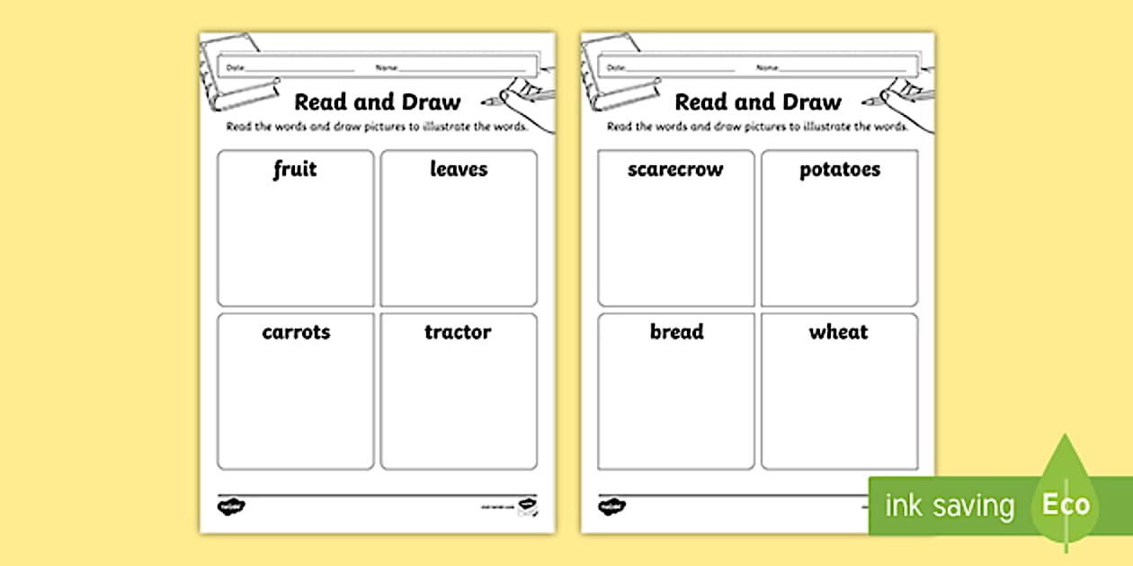 Editable Harvest Differentiated Read And Draw Worksheet Pack