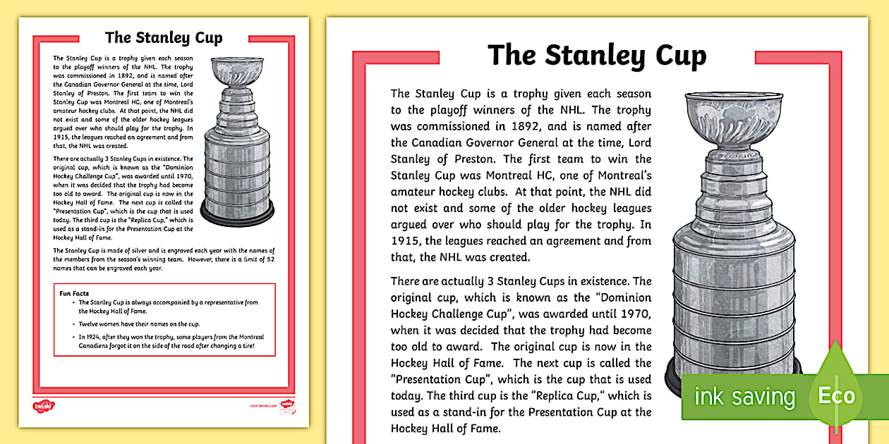 The Stanley Cup Fact File (teacher made) - Twinkl