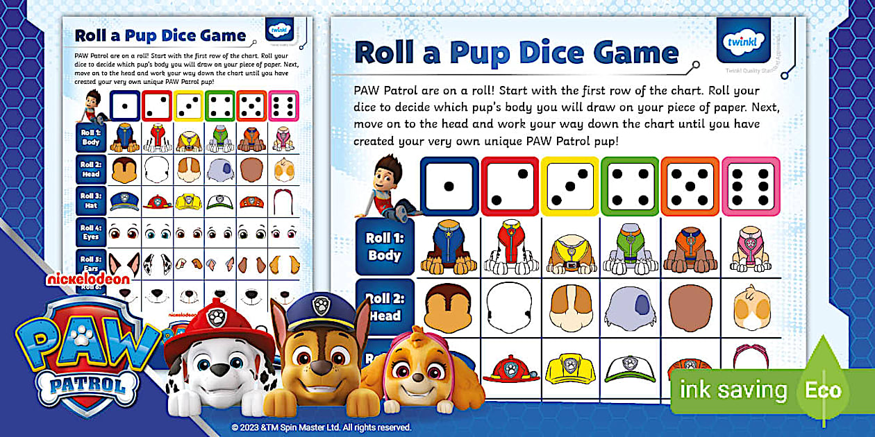 FREE! - PAW Patrol: Roll a Pup Dice Game (teacher made)