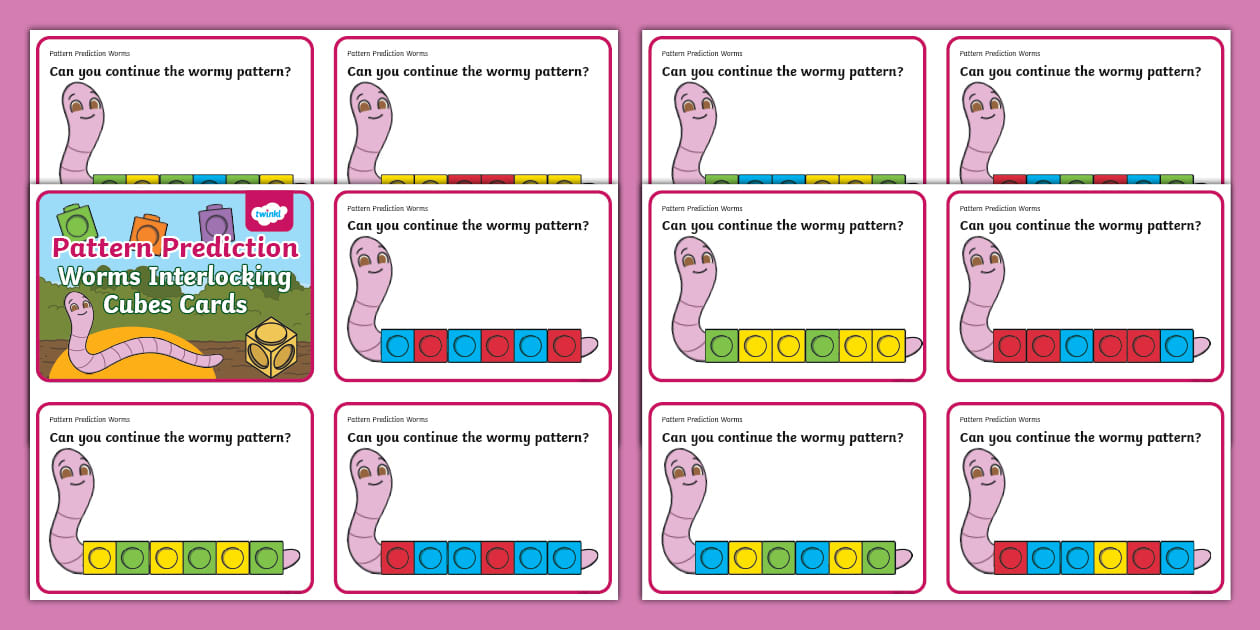 Pattern Prediction Worms Interlocking Cubes Cards - Twinkl