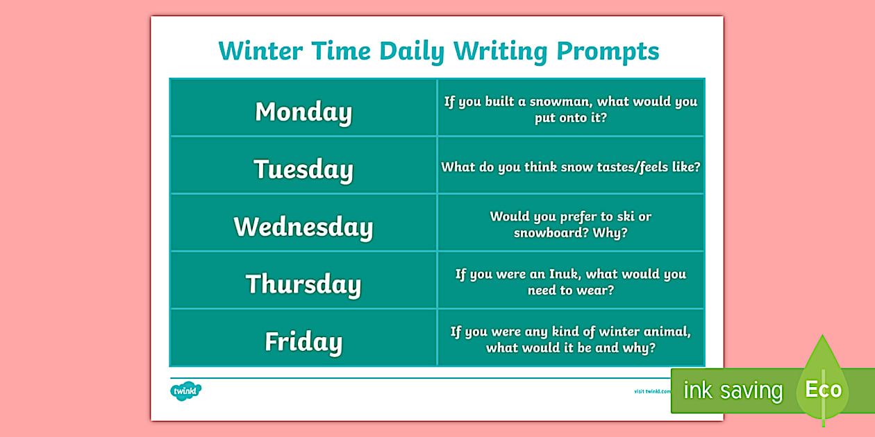 Winter Time Daily Writing Prompts Sheet - winter writing