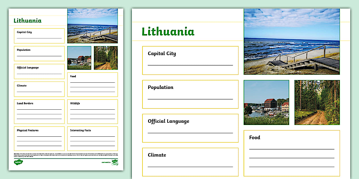 Lithuania Fact File Template (teacher made) - Twinkl