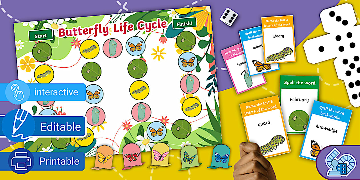 Butterfly Life Cycle - KS2 Spelling Board Game - Twinkl
