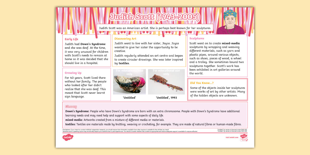 KS2 Judith Scott Fact File (teacher made) - Twinkl