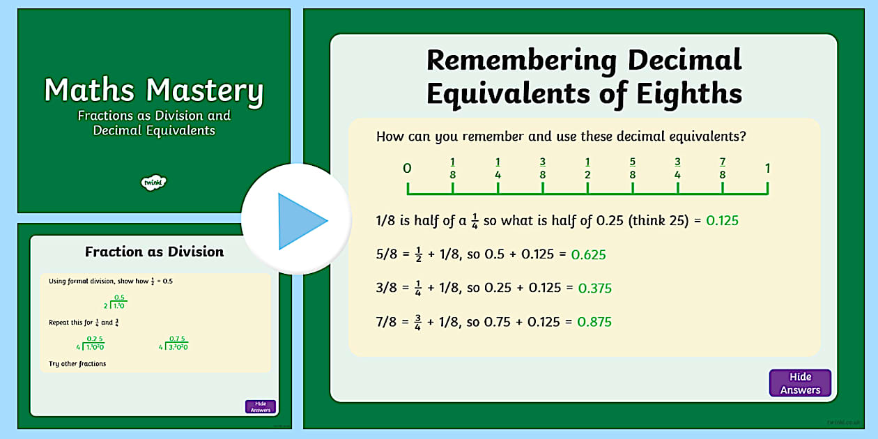 Year 6 Maths Mastery Fractions as Division and Decimal Equivalents ...