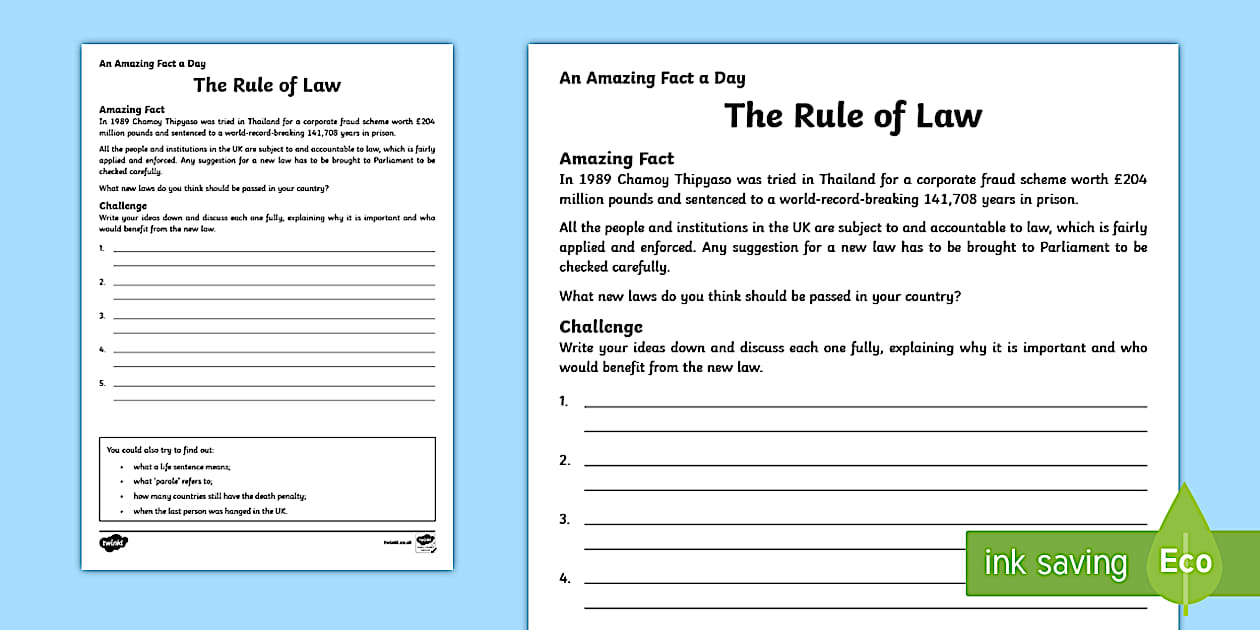 The Rule of Law Worksheet / Worksheet - Twinkl
