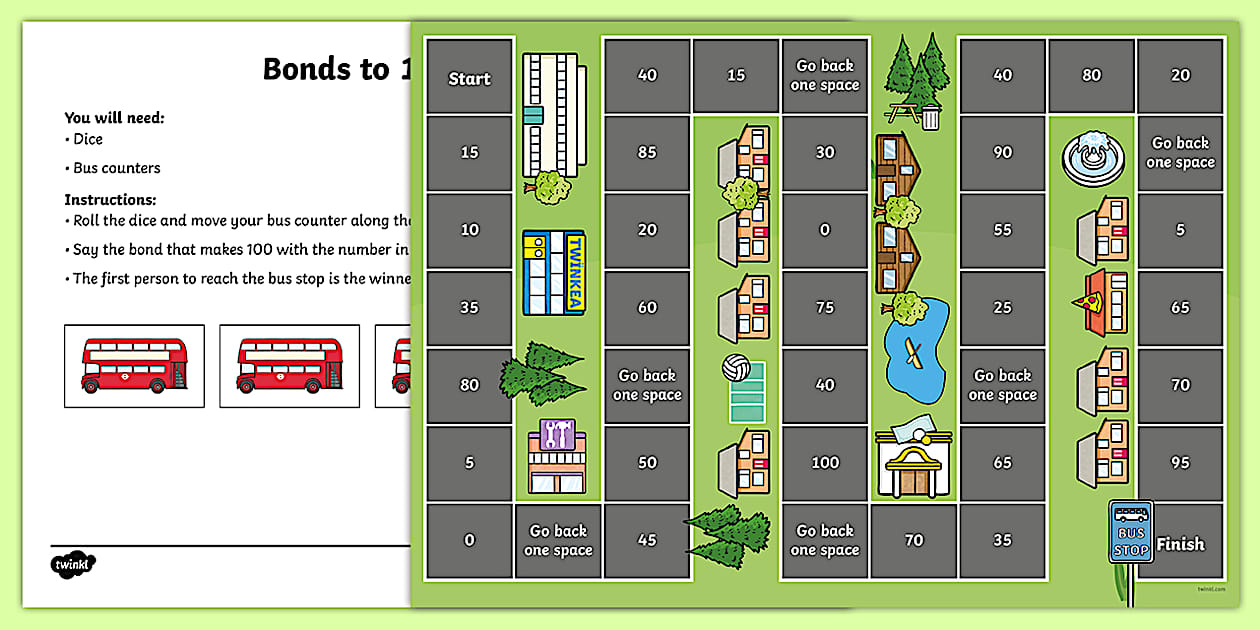 Bonds to 100 Bus Game (teacher made) - Twinkl