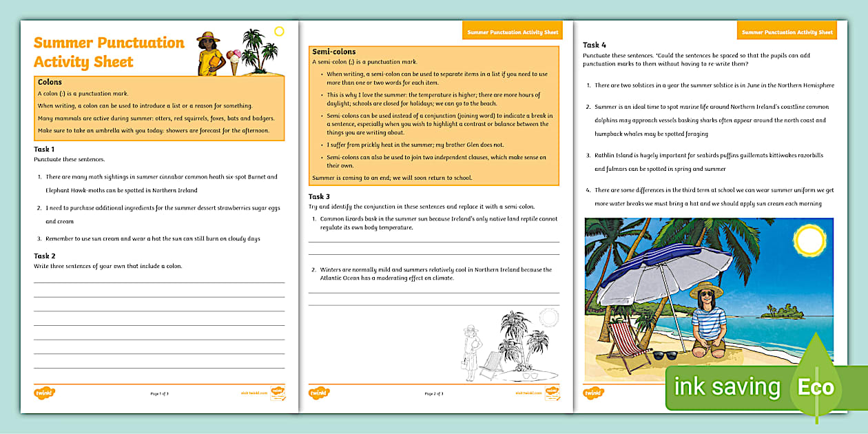Summer Punctuation Activity Sheet (teacher made) - Twinkl