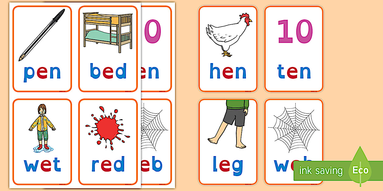 CVC Word Cards E Dyslexia (teacher made) - Twinkl