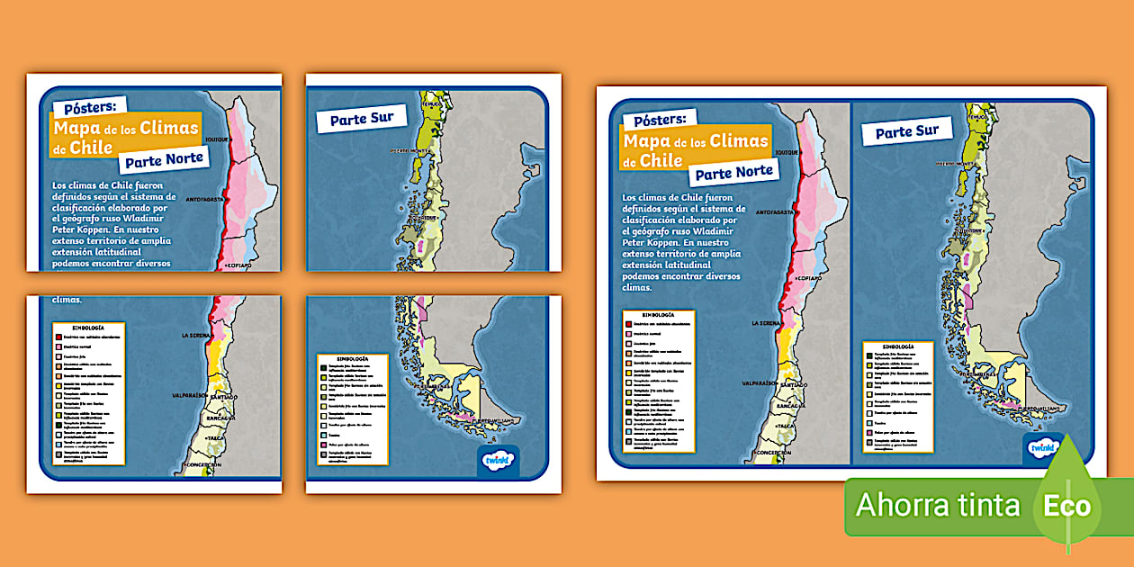 Cartel Mapa Climas Chile Zonas Leyenda Regiones - Twinkl