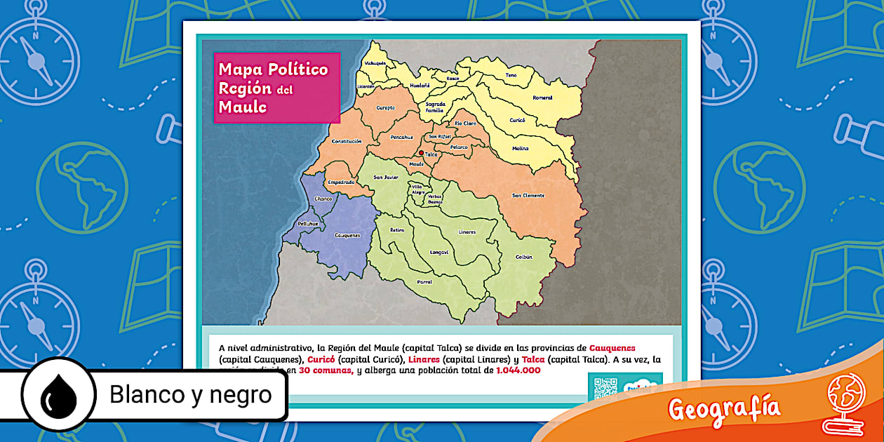 Póster | Mapa Político Provincial | Región del Maule | Geo