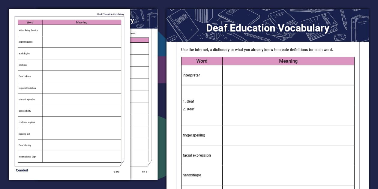 Deaf Education: Key Words Definition Activity (teacher made)