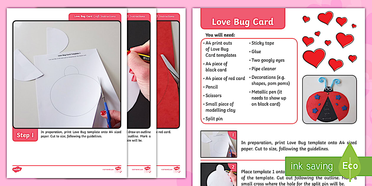 Love Bug Card Instructions (teacher made) - Twinkl