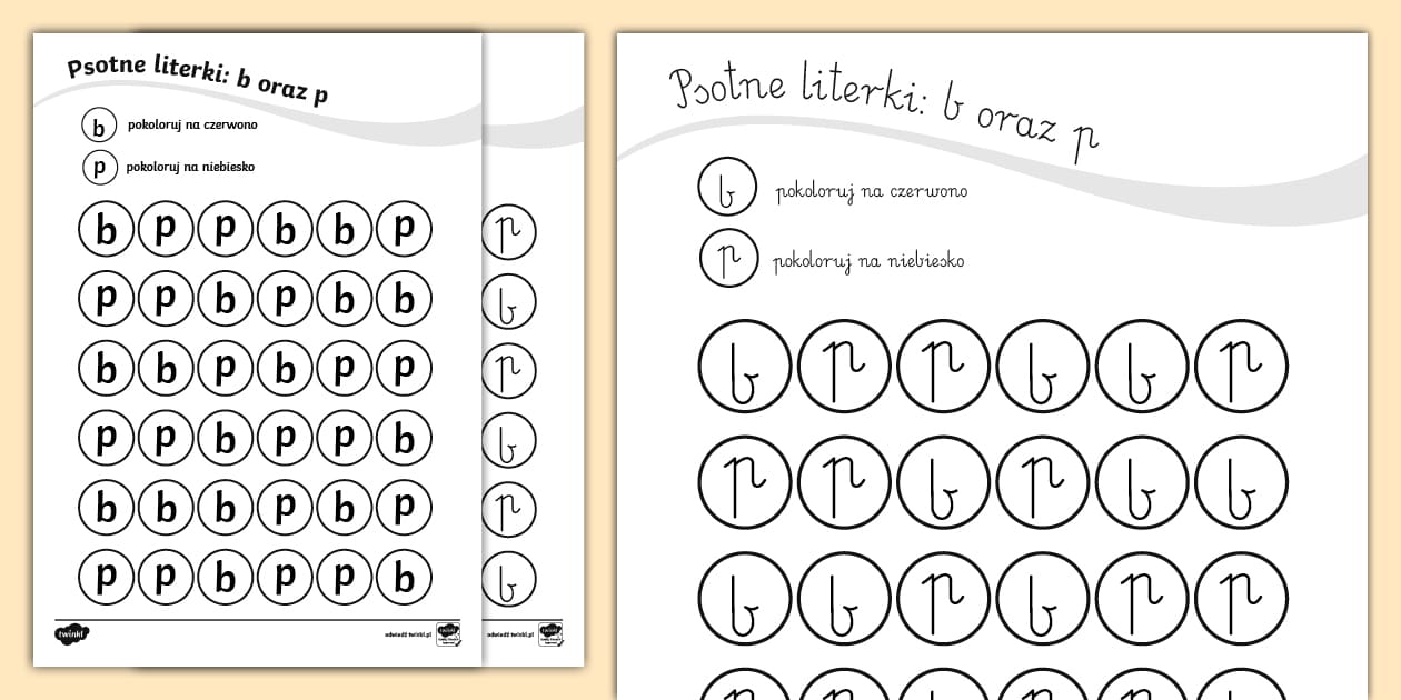 Literki: b i p | Kolorowanka | Litery kształtopodobne