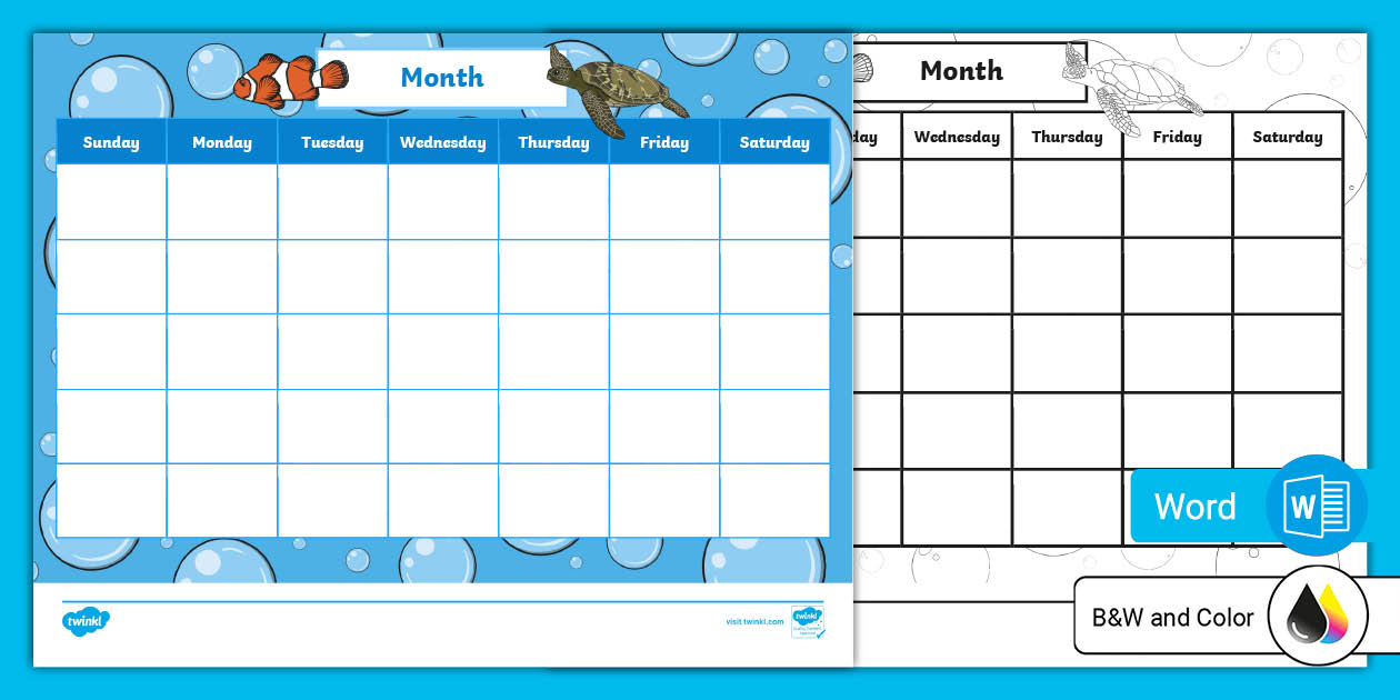 Under the Sea Editable Calendar (teacher made) - Twinkl