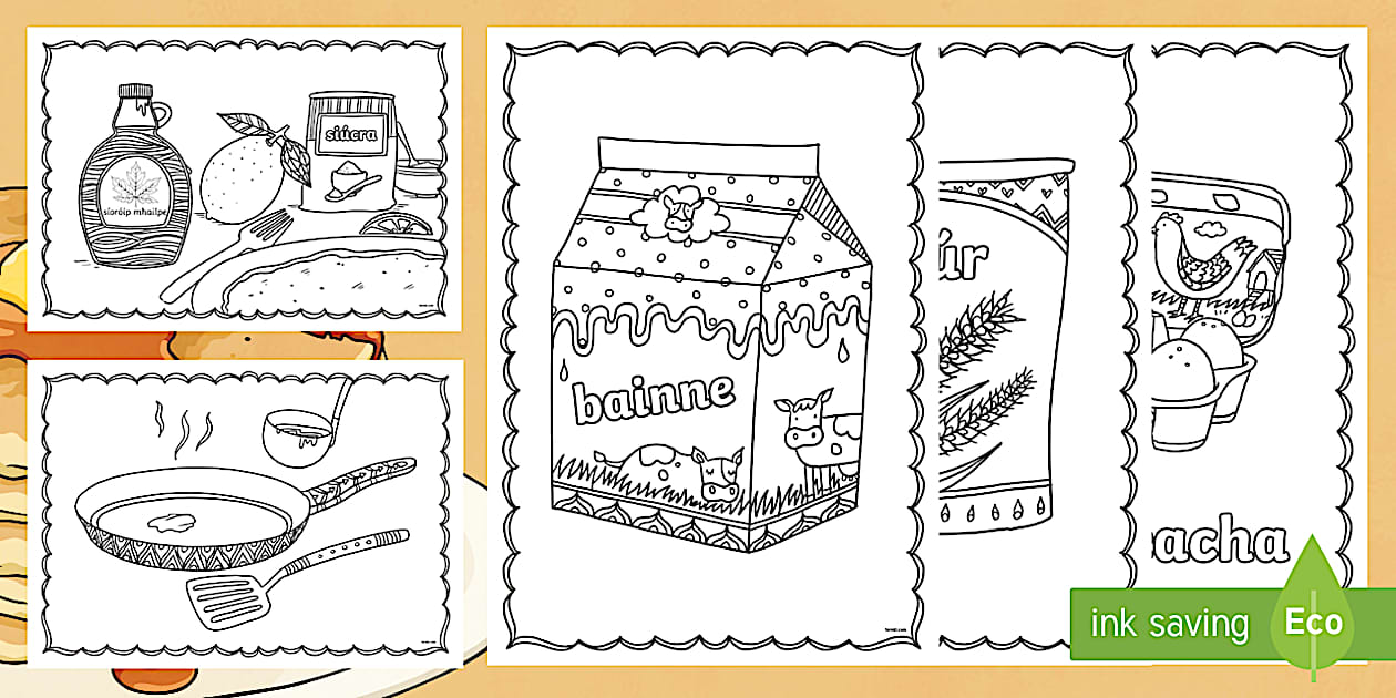 Shrove Tuesday Colouring Pages as Gaeilge (teacher made)
