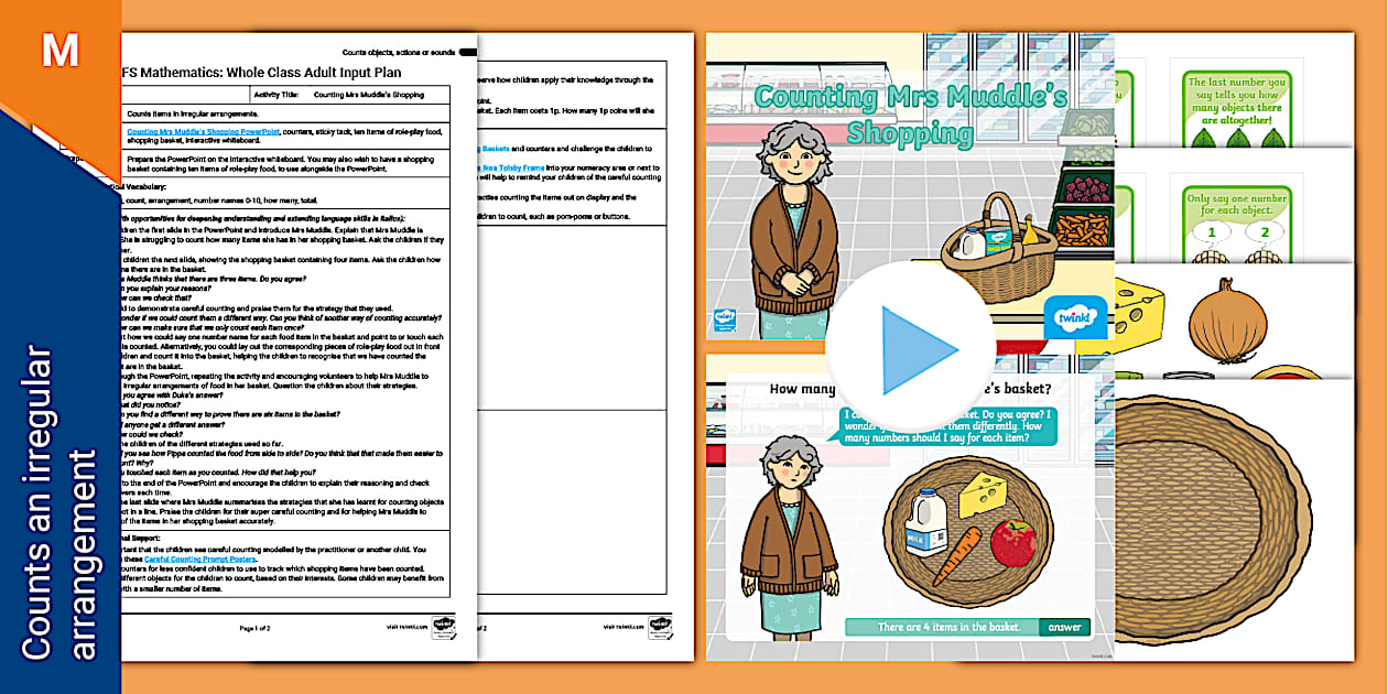 EYFS Maths: Counting Mrs Muddle's Shopping Adult Input Plan