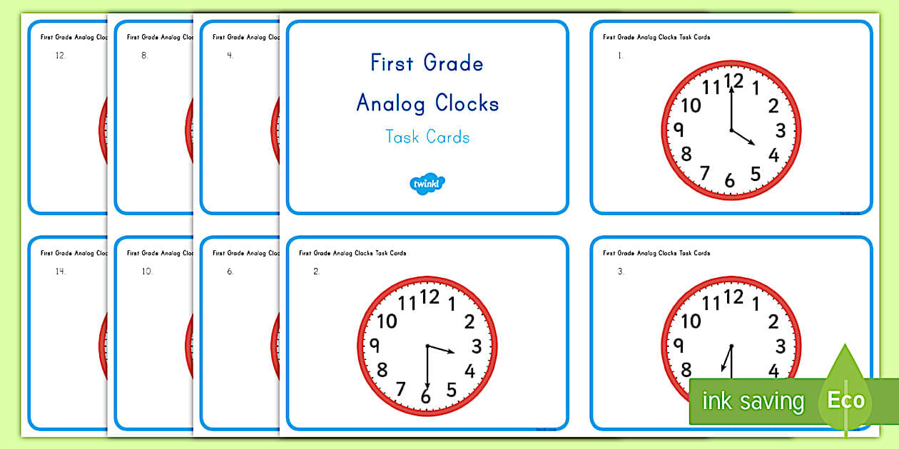 First Grade Reading Analog Clocks Task Cards - Twinkl