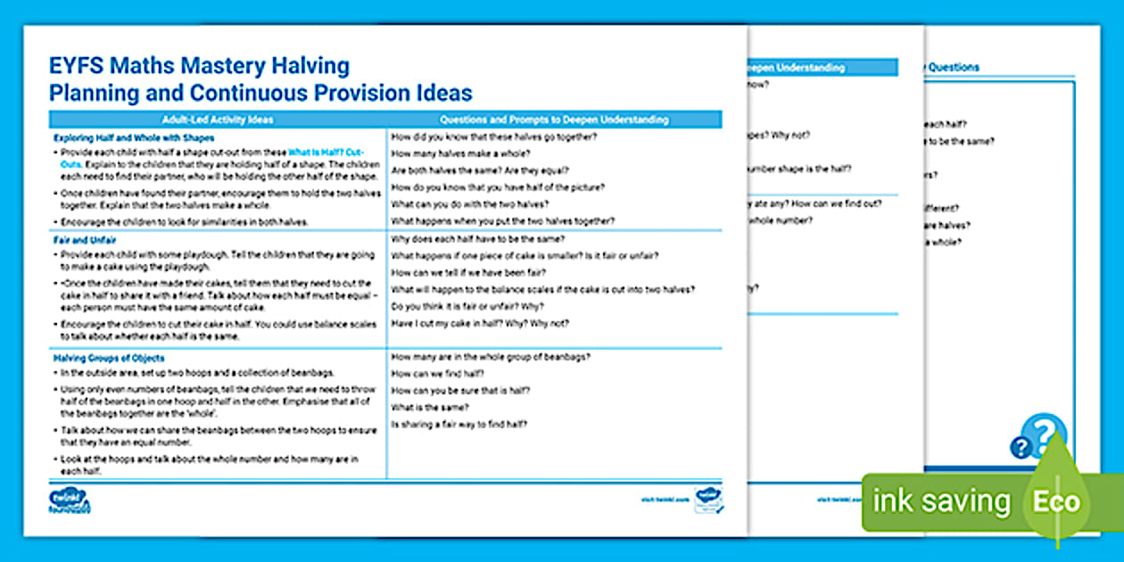 EYFS Maths Mastery Halving Planning and Continuous Provision Ideas