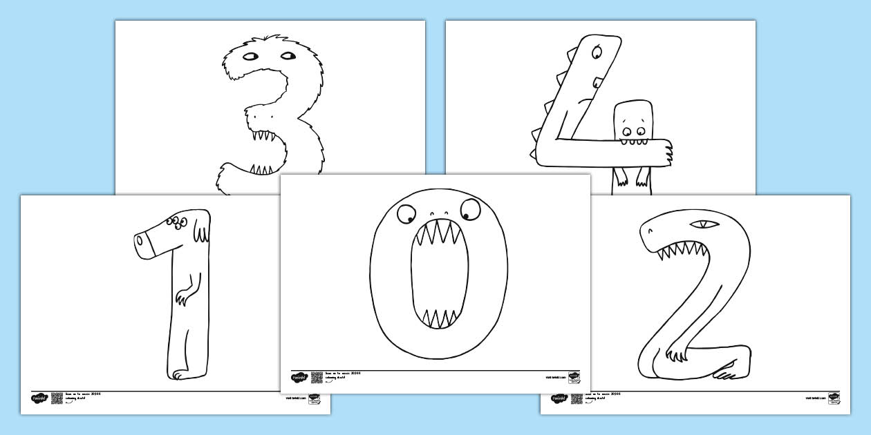Monster Numbers Coloring Pages (Teacher-Made) - Twinkl