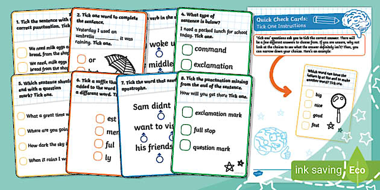 Year 2 SATs SPaG Quick Check Cards: Tick One (Teacher-Made)