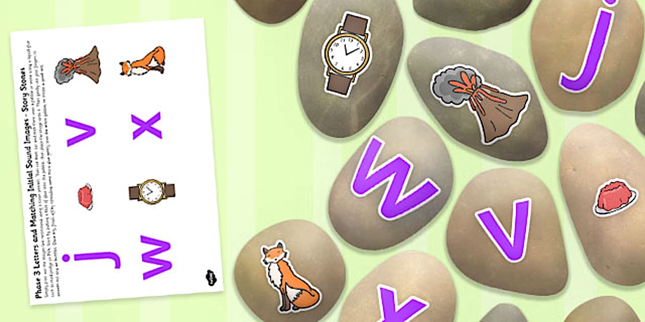 Phase 3 Letters and Matching Initial Sound Images Stone Cut Outs