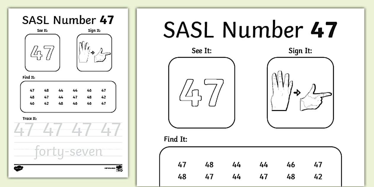 SASL Number 47 Activity Worksheet (teacher made) - Twinkl