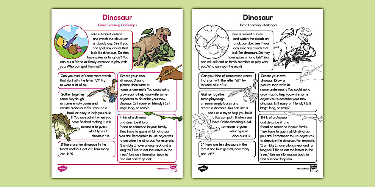Dinosaur Home Learning Challenges | Kindergarten Resource