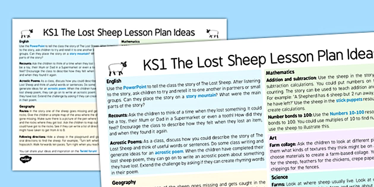 The Lost Sheep Lesson Plan Ideas KS1 (teacher made) - Twinkl