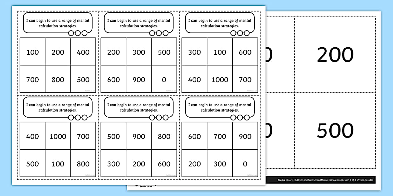 Mental Calculation Bingo - Number - Twinkl