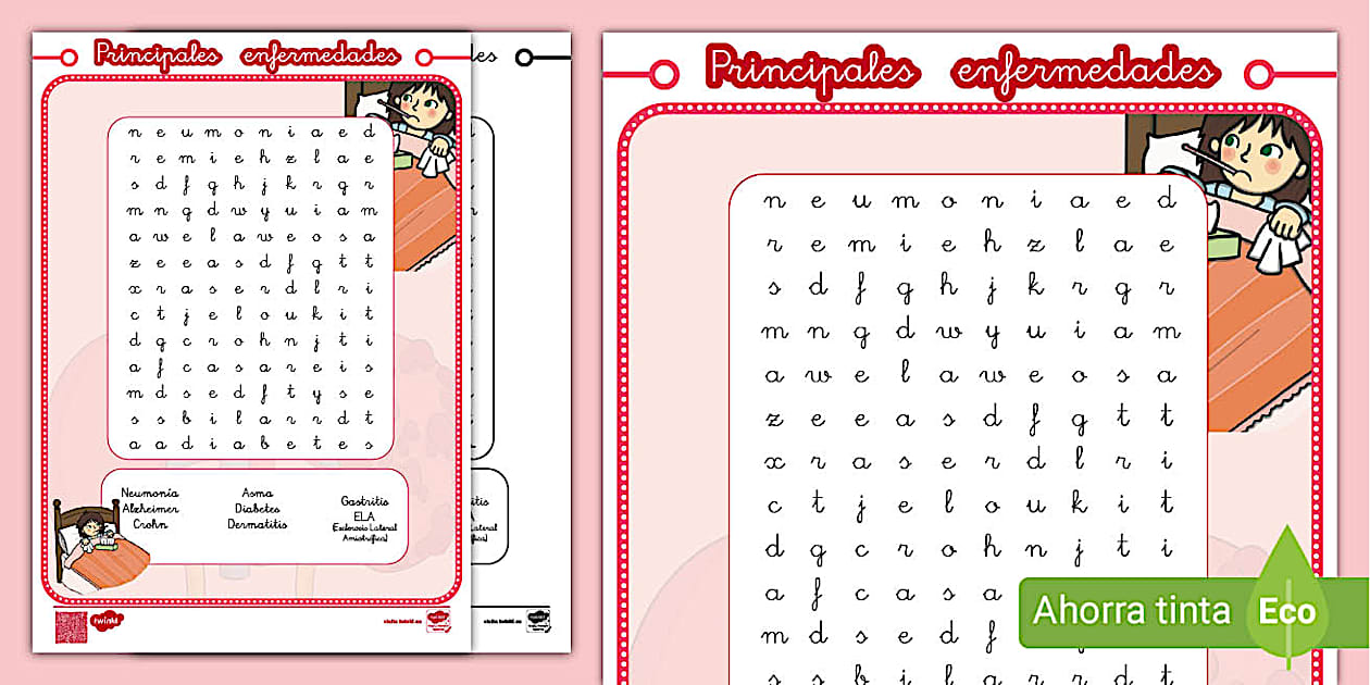 Sopa de letras: Principales enfermedades (teacher made)