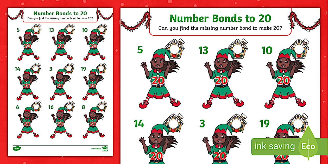 👉 Elf Number Bonds to 20, Christmas Number Bonds - Twinkl