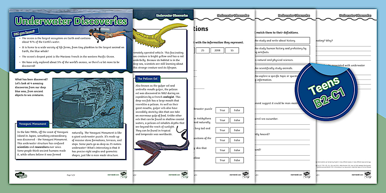 ESL Underwater Discoveries Reading Comprehension - Twinkl
