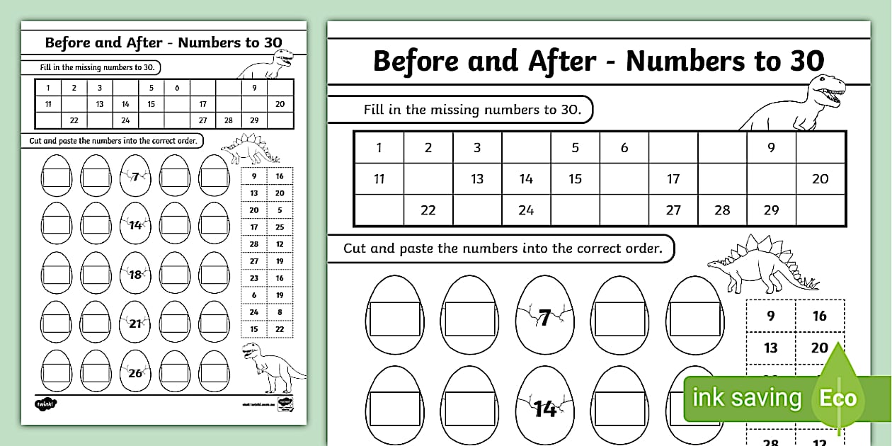 👉 Dinosaur-Themed Before and After within 30 Activity Sheet