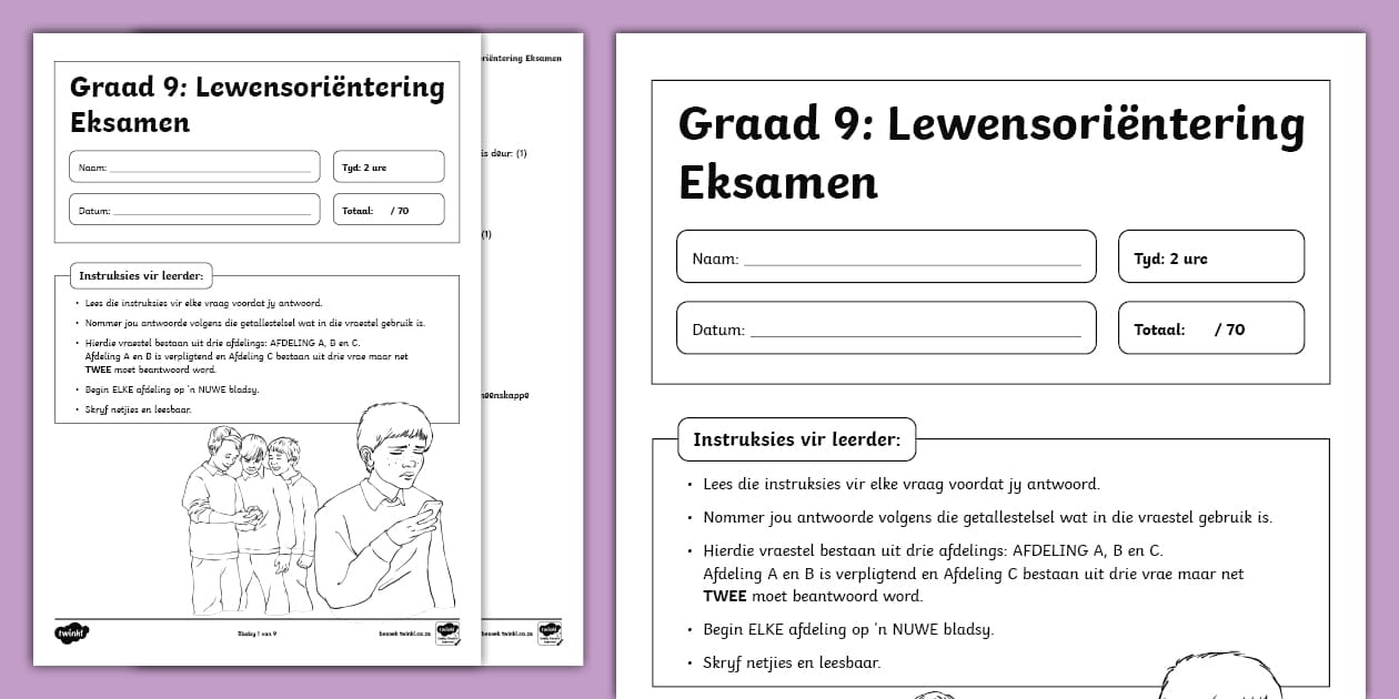 Graad 9 Lewensoriëntering Eksamen: Kwartaal 4 - Twinkl