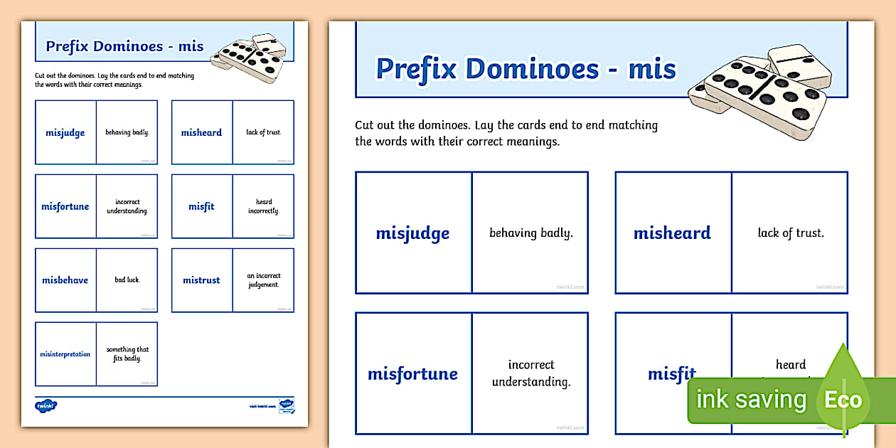 Prefix Dominoes - mis (teacher made) - Twinkl