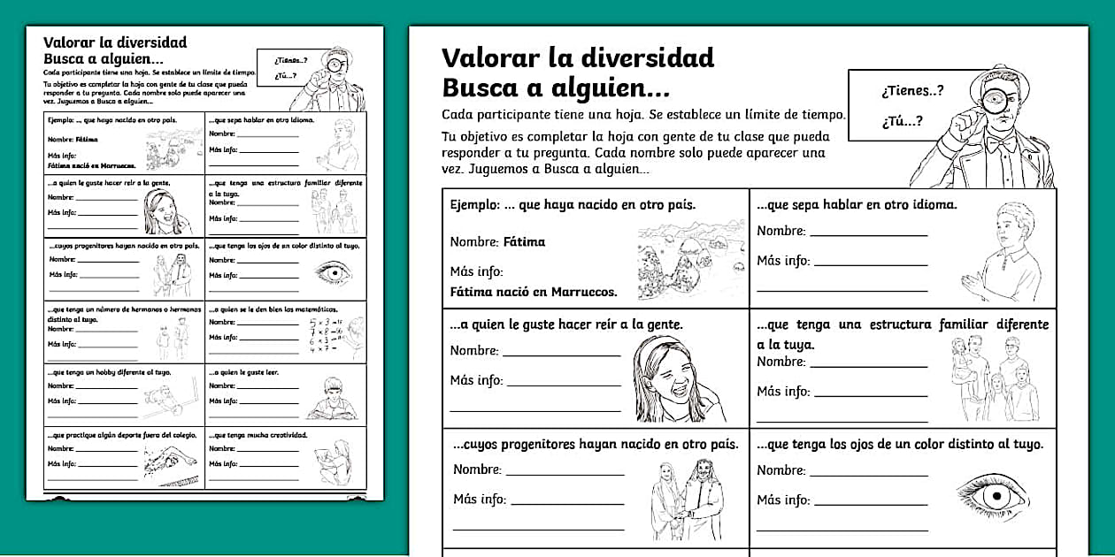 Ficha de actividad: Valorar la diversidad - Busca a alguien que...