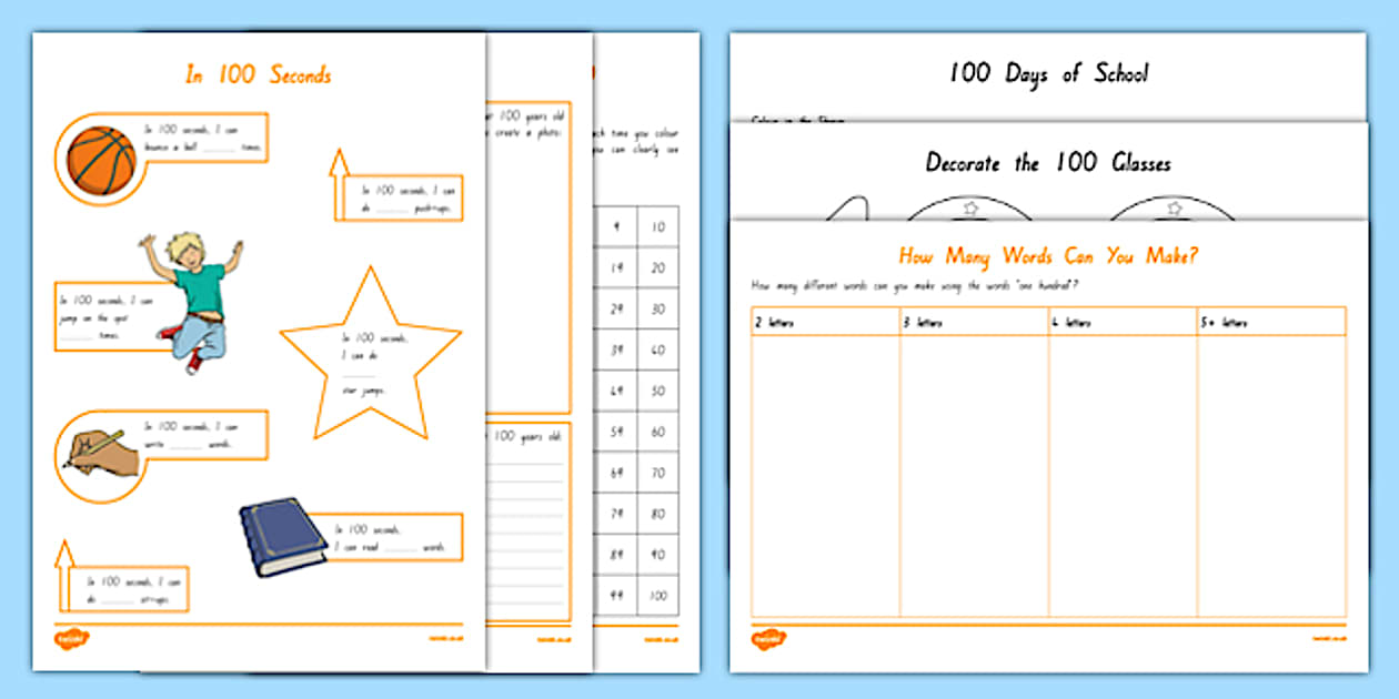 Black and White 100 Days of School Activity Pack - Twinkl