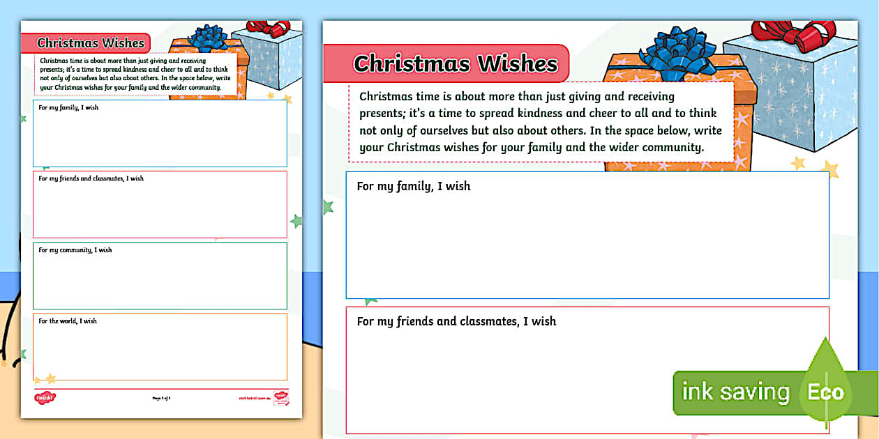 Christmas Wishes Writing Task Year 3-6 (teacher made)