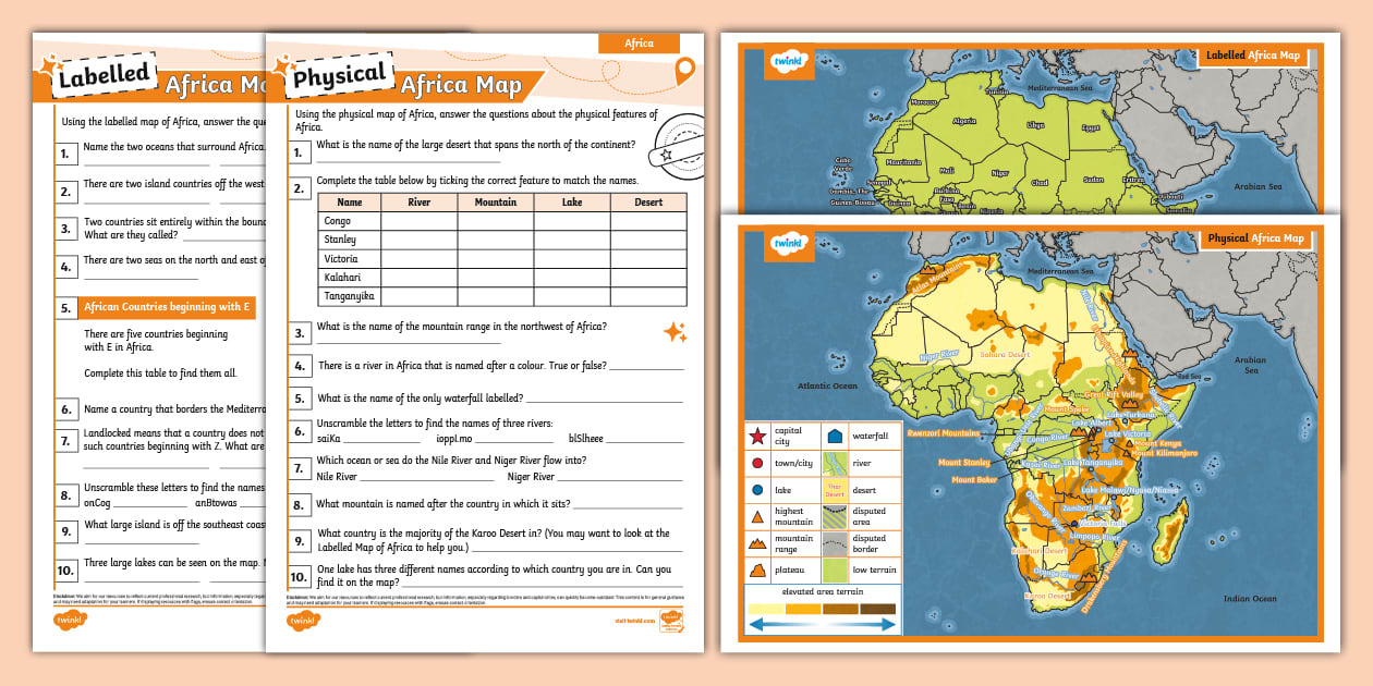 KS2 Africa Map Research Activity - Twinkl - KS2